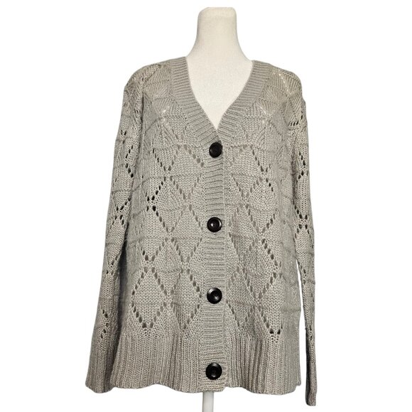 POL | Sweaters | Pol Womens Eyelet Diamond Cardigan Sz Medium Gray ...